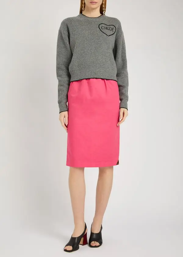 Chloé Logo Embroidered Wool And Cashmere-blend Jumper - Grey