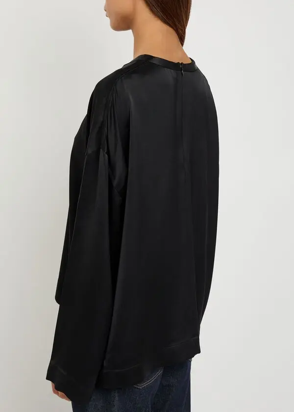 TOTEME Draped Satin Top - Black