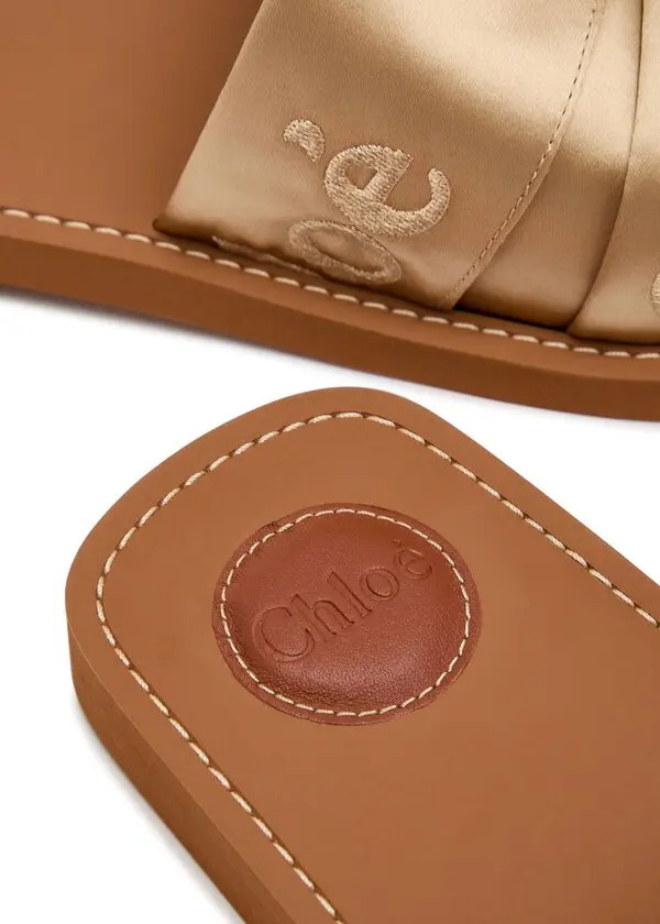 Chloé Woody Logo-embroidered Satin Sliders - Sand