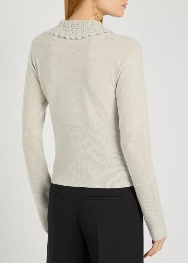 Chloé Logo Intarsia Wool Cardigan - Light Grey