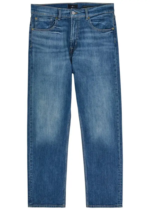 7 For All Mankind Straight-leg Stretch-denim Jeans - Mid Blu