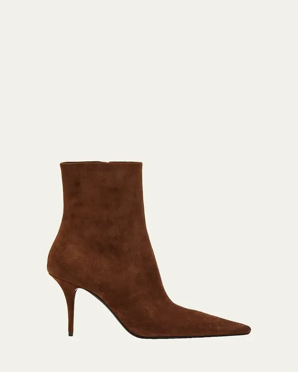Saint Laurent 90mm Ashley Suede Ankle Booties - Dark Brown