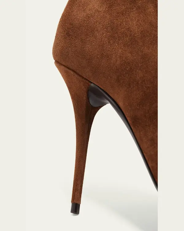 Saint Laurent 90mm Ashley Suede Ankle Booties - Dark Brown