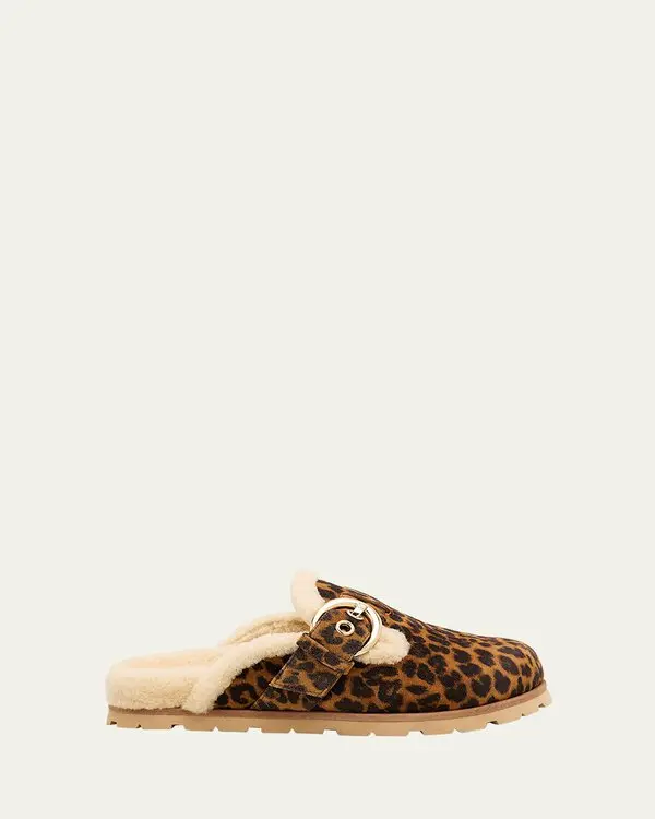 STUART WEITZMAN Chrystie Shearling-lined Suede Mules - Leopard