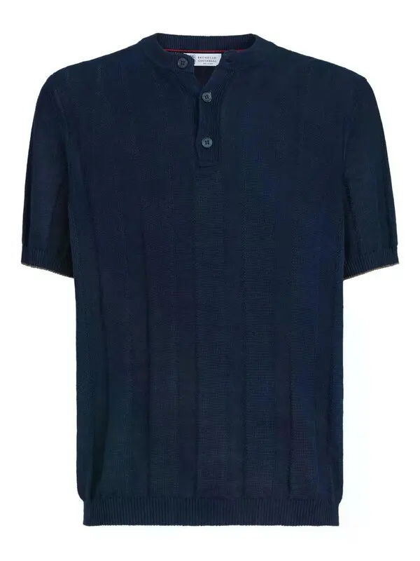 Brunello Cucinelli Ribbed Henley Top - Blue