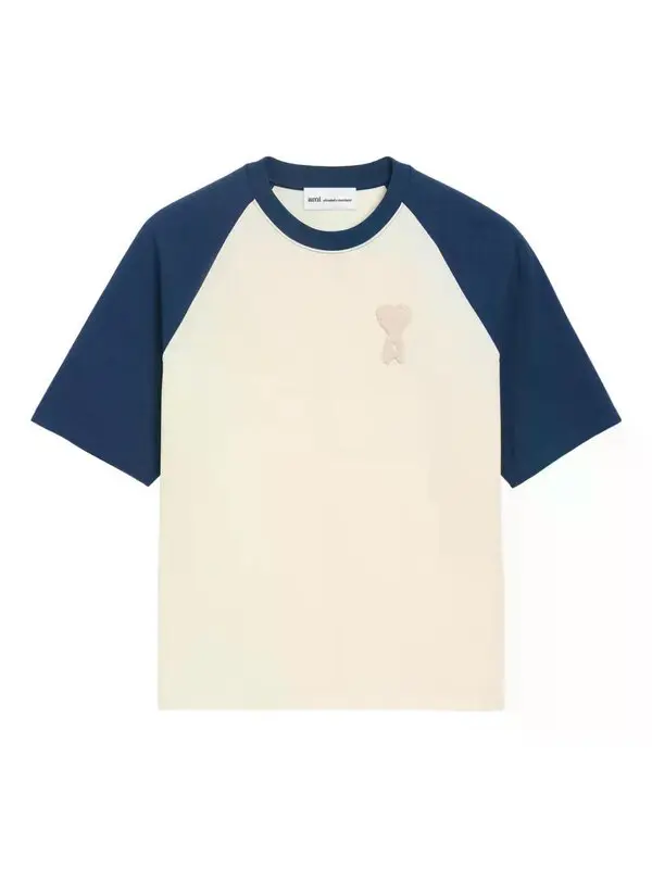 AMI Paris Two-tone Cotton T-shirt With De Coeur Patch - Neutrals