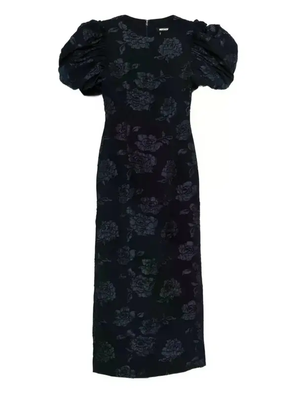 ROTATE BY BIRGER CHRISTENSEN Jacquard Puff-sleeved Midi Dress - Blue