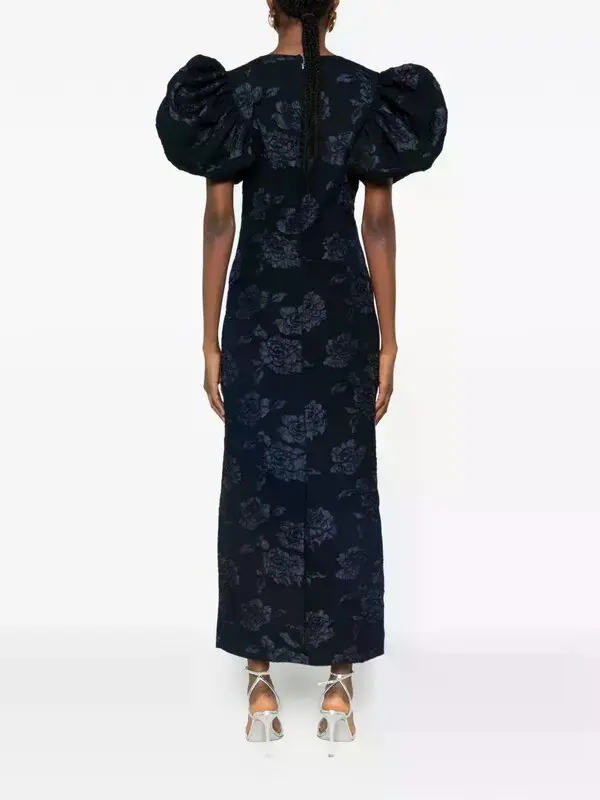 ROTATE BY BIRGER CHRISTENSEN Jacquard Puff-sleeved Midi Dress - Blue