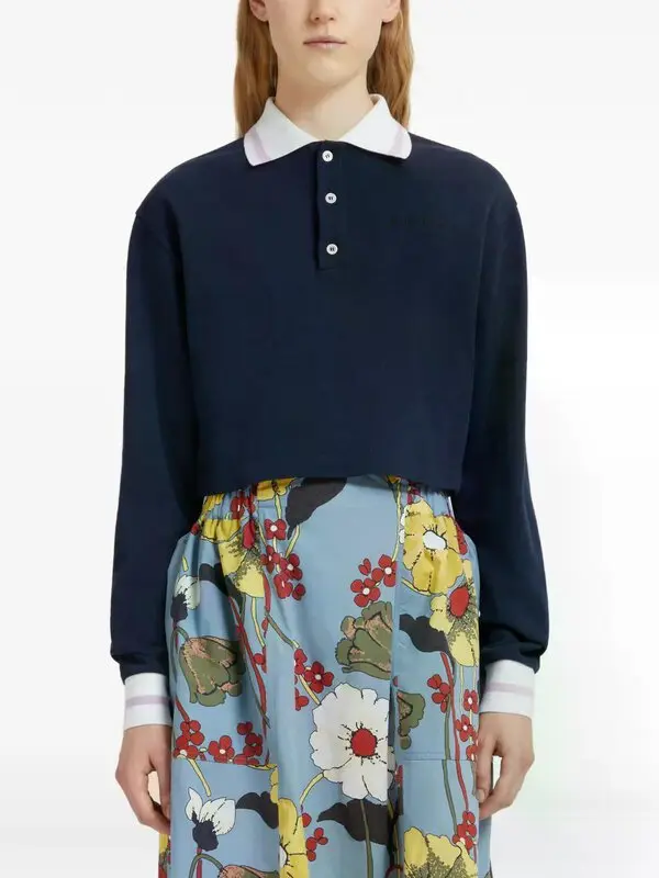Marni Long-sleeve Striped-trim Polo Shirt - Blue