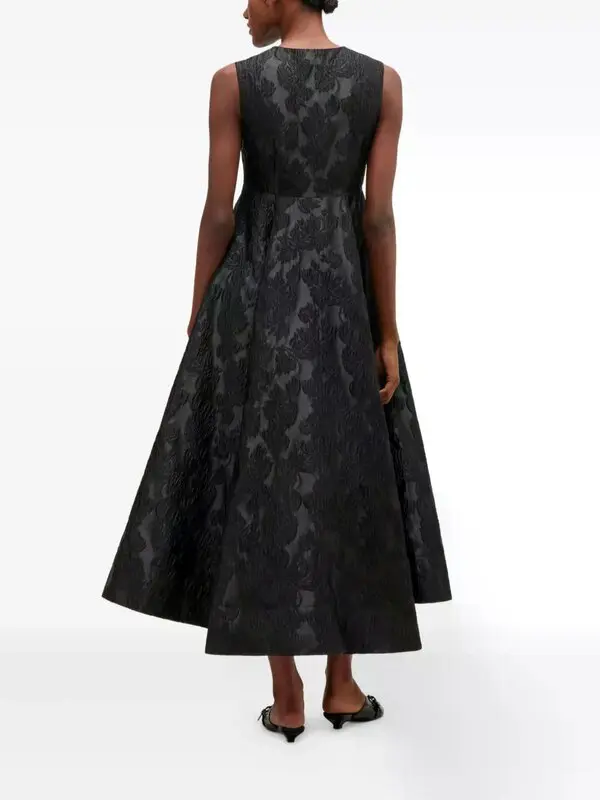 GANNI Satin Cloqué Long Dress With V-neckline And Removable Bow Details