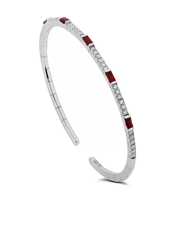 JEWELS AFICIONADO 18k White Gold Ruby And Diamond Cuff Bracelet