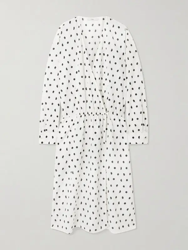Tibi Polka-dot Crinkled-gauze Wrap Midi Dress - White