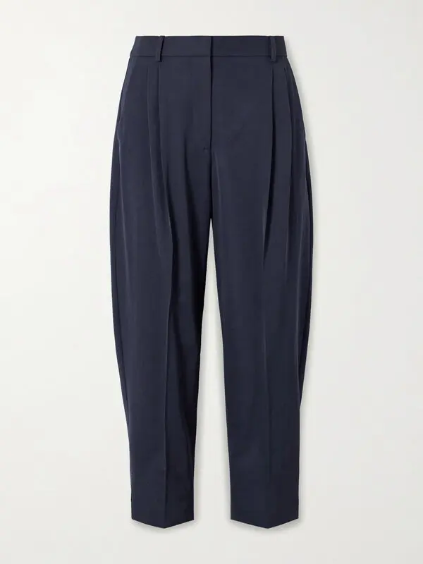 Stella McCartney Pleated Cropped Tapered Wool Pants - Blue