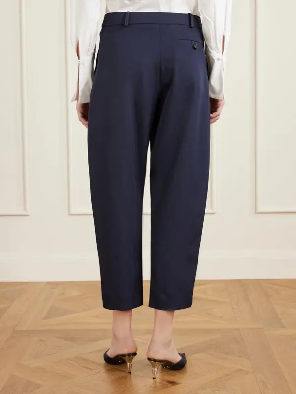 Stella McCartney Pleated Cropped Tapered Wool Pants - Blue