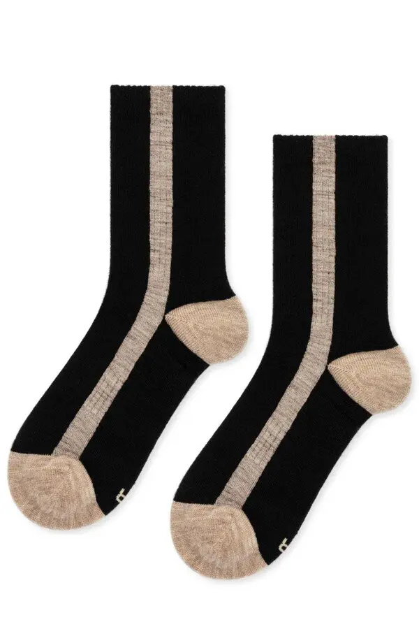 Velvet By Graham & Spencer Tuxedo Stripe Crew Socks - Black
