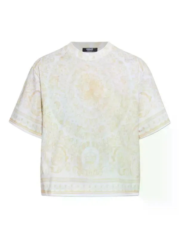 Versace Barocco Print Cotton Jersey Cropped T-shirt