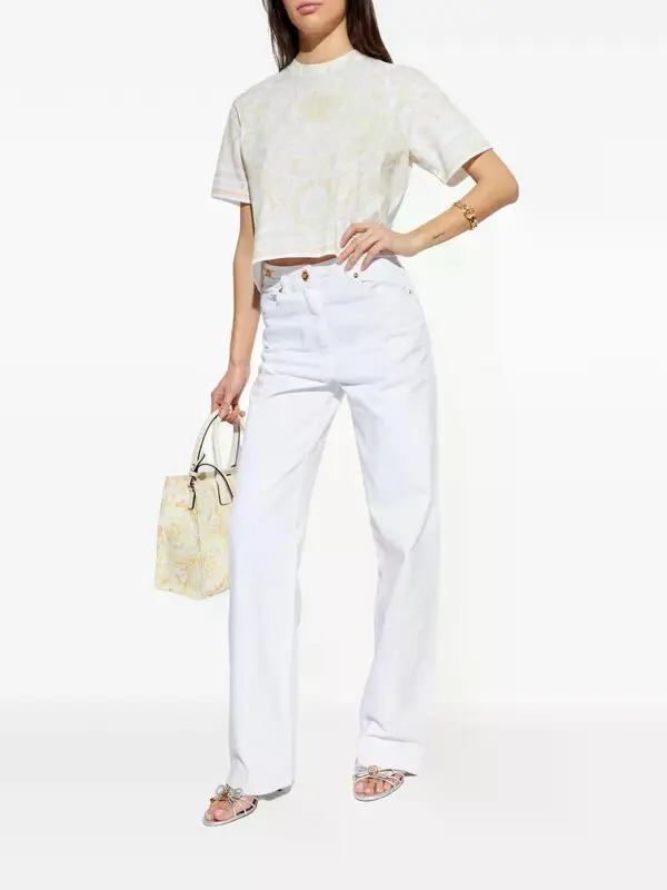 Versace Barocco Print Cotton Jersey Cropped T-shirt