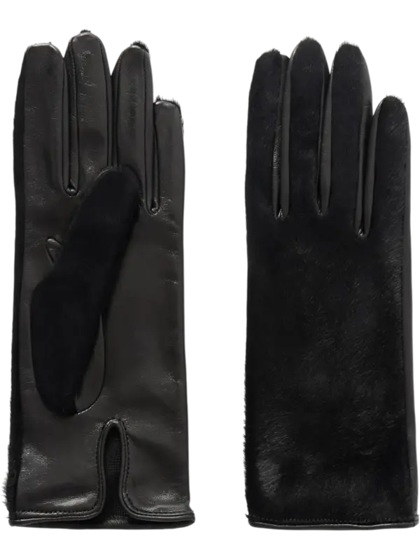 Nour Hammour Calf Hair And Leather Gloves - Black