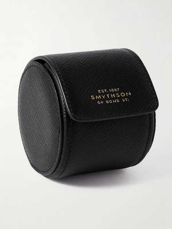 Smythson Panama Textured-leather Watch Roll - Black