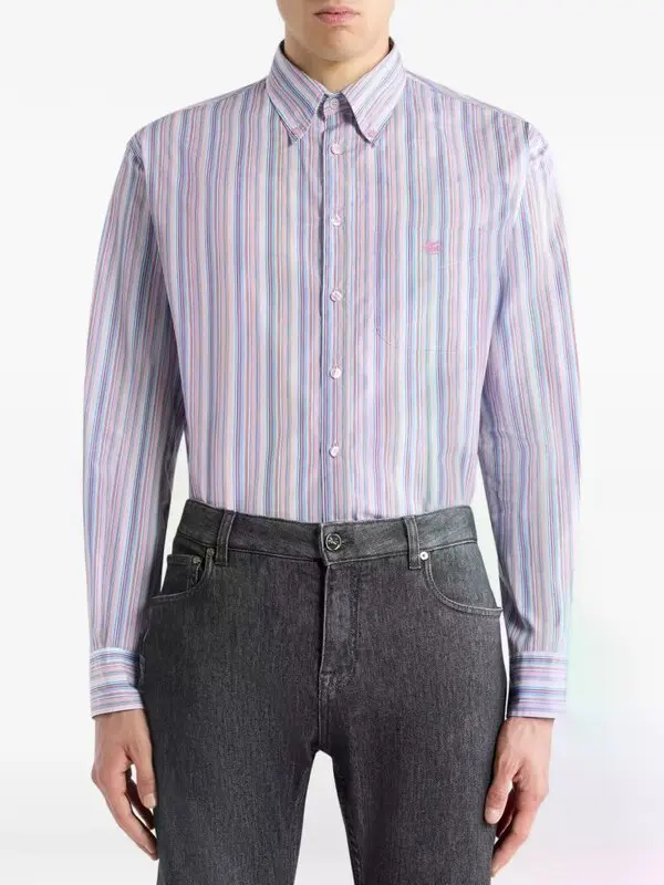Etro Striped Pegaso-embroidered Shirt
