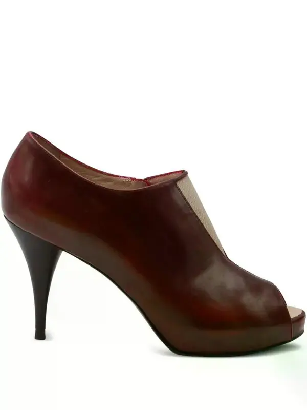 Fendi Burgundy Leather Peep-toe Ankle Boots With Side Zip
