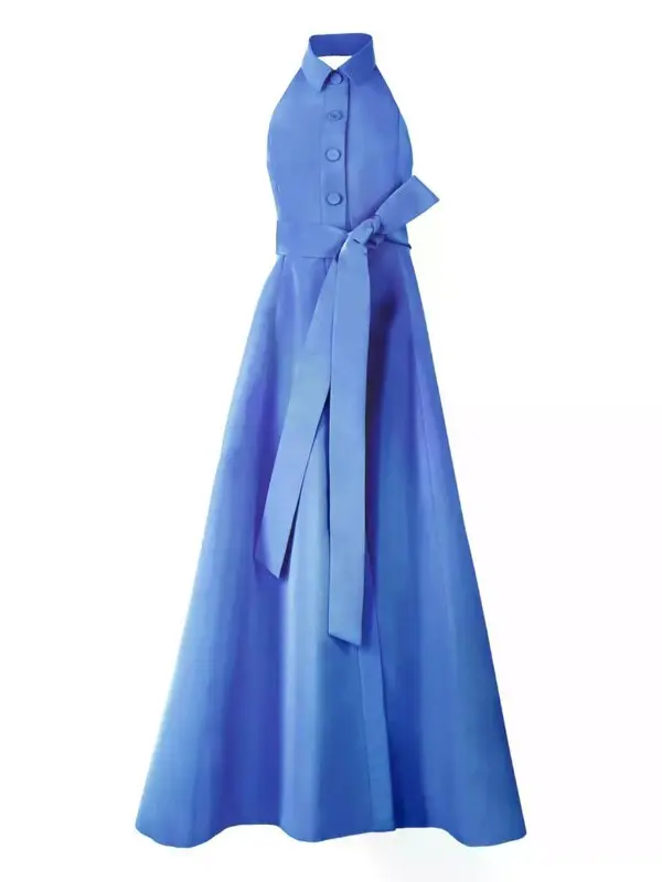 Carolina Herrera Halterneck Gown With Sash - Blue