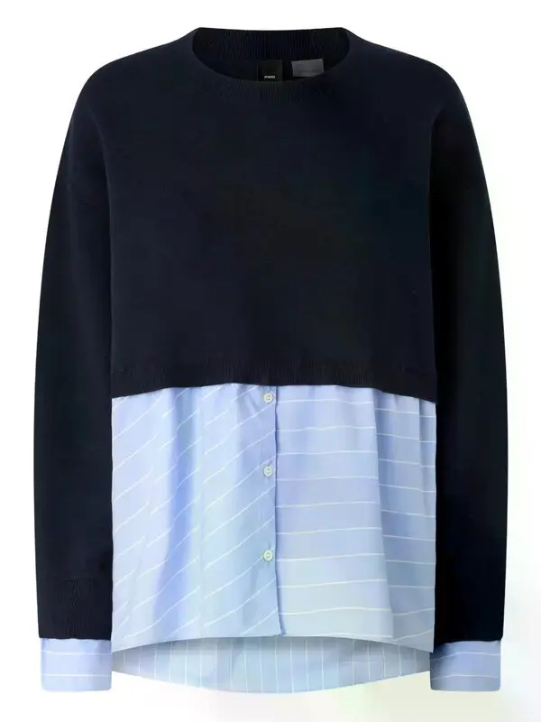 Pinko Layered Crewneck Sweater With Striped Poplin Insert