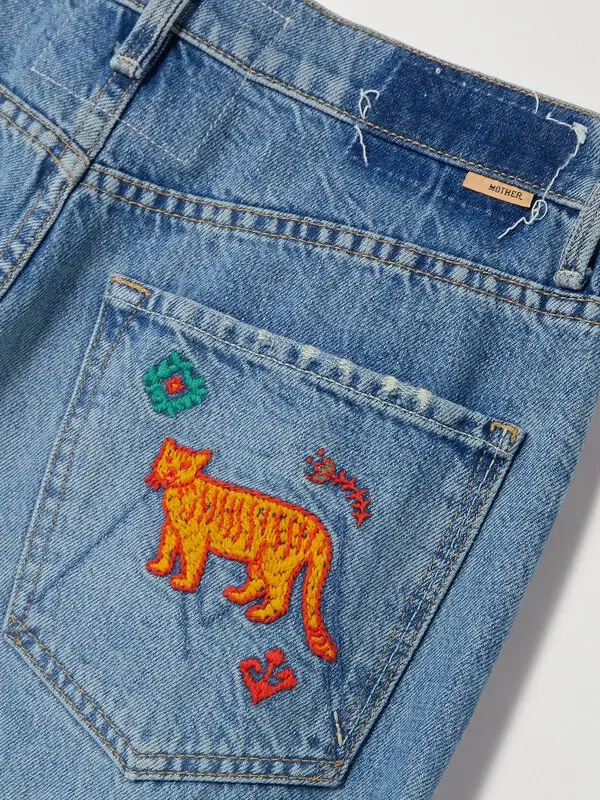 MOTHER The Dodger Flood Embroidered Mid-rise Straight-leg Jeans - Blue