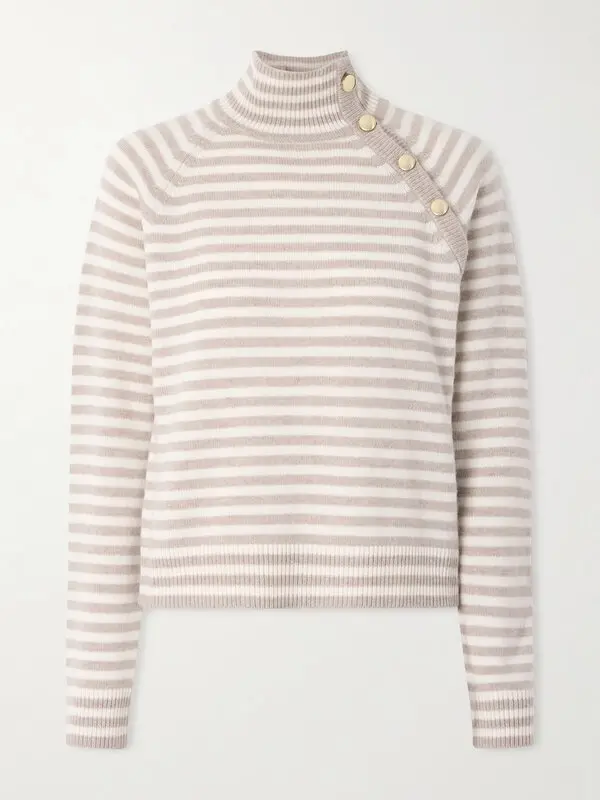 Max Mara Striped Cashmere Turtleneck Sweater - Neutrals