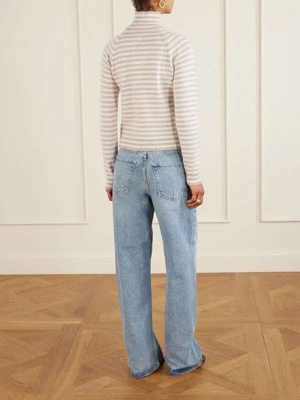 Max Mara Striped Cashmere Turtleneck Sweater - Neutrals