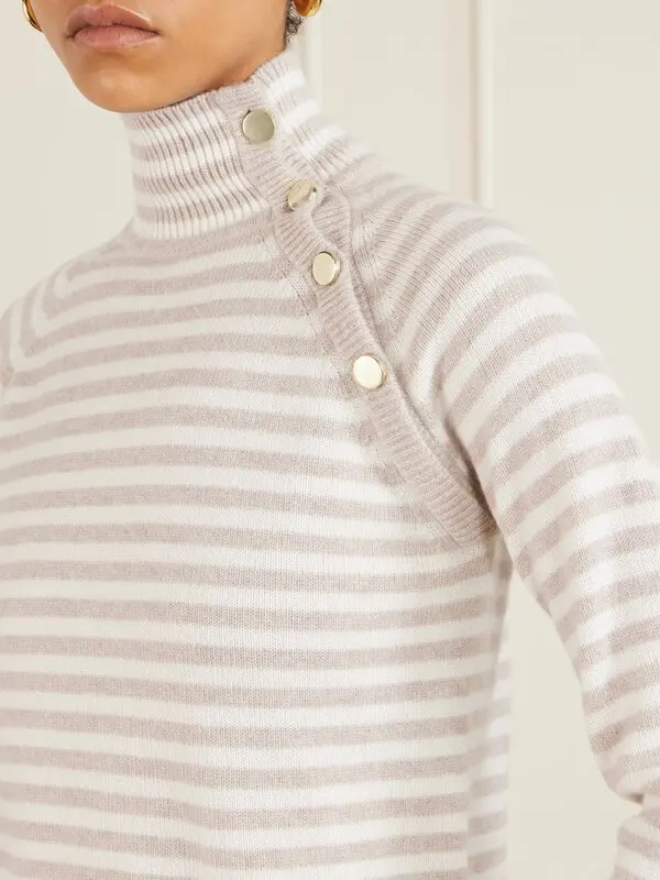 Max Mara Striped Cashmere Turtleneck Sweater - Neutrals