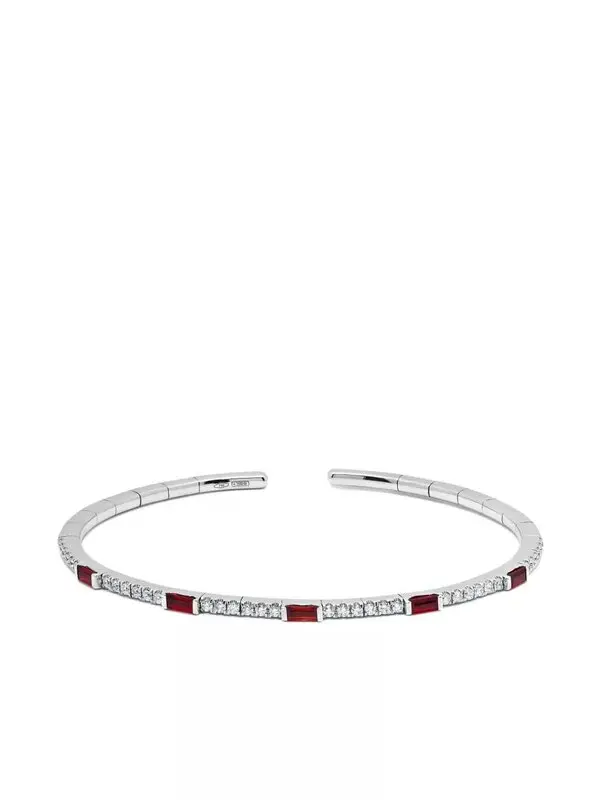JEWELS AFICIONADO 18k White Gold Diamond And Ruby Cuff Bracelet - Silver
