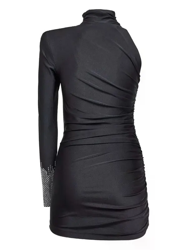 ALINA Rhinestone One-shoulder Gathered Dress