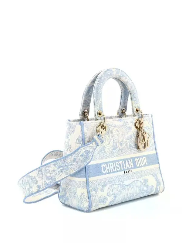 Dior Lady D-lite Embroidered Canvas Medium Satchel - Blue