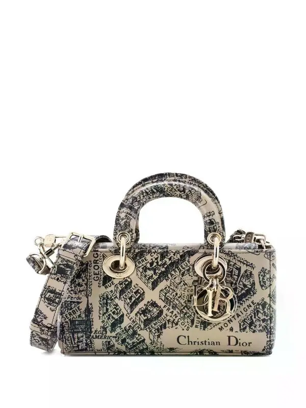 Dior Lady D-joy Printed Leather Satchel - Black