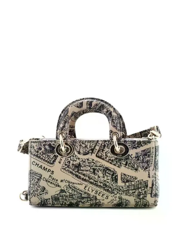 Dior Lady D-joy Printed Leather Satchel - Black