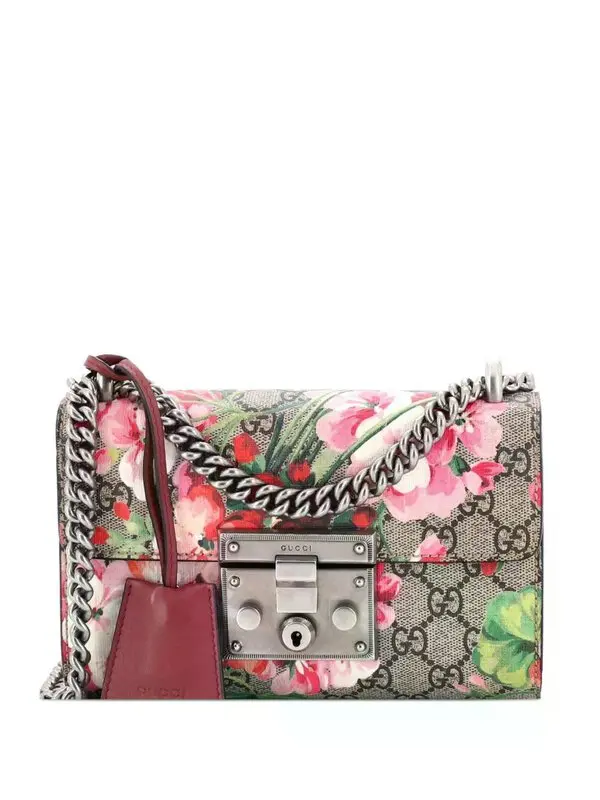 Gucci Padlock Blooms Print Gg Coated Canvas Small Shoulder Bag