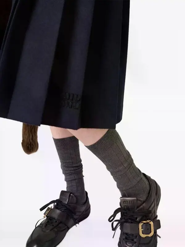Miu Miu Pleated Velour Midi Skirt