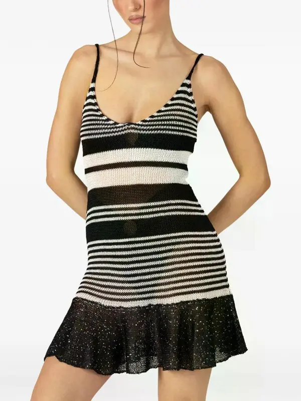 PARAMIDONNA Lea Striped Crochet Dress - Black