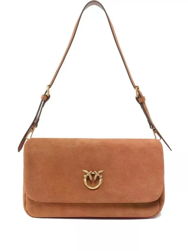 Pinko Logo-appliqué Suede Shoulder Bag - Brown