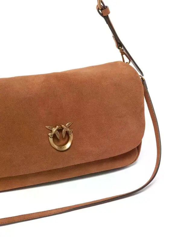 Pinko Logo-appliqué Suede Shoulder Bag - Brown