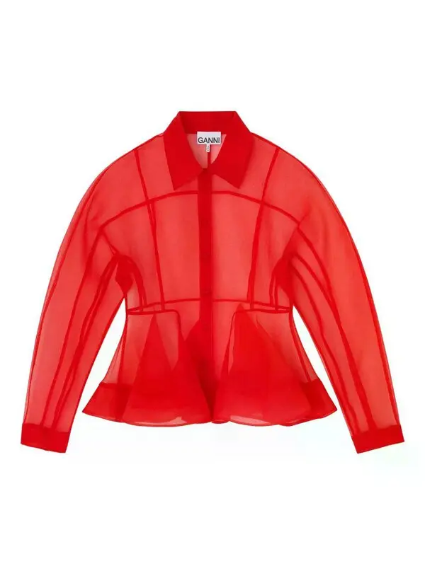 GANNI Peplum Silhouette Long-sleeve Shirt - Red