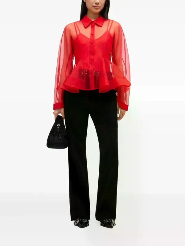 GANNI Peplum Silhouette Long-sleeve Shirt - Red
