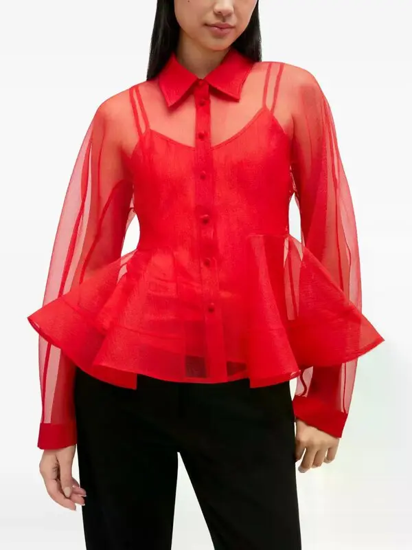 GANNI Peplum Silhouette Long-sleeve Shirt - Red