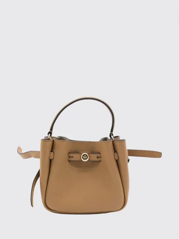 Tory Burch Mini Grained Leather Bucket Bag With Double T Logo - Brown