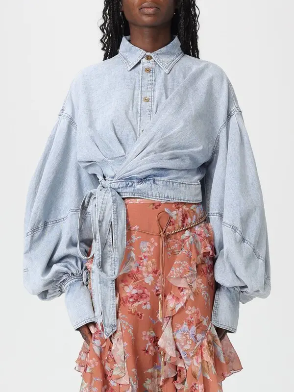 Zimmermann Cropped Shirt With Balloon Sleeves - Blue