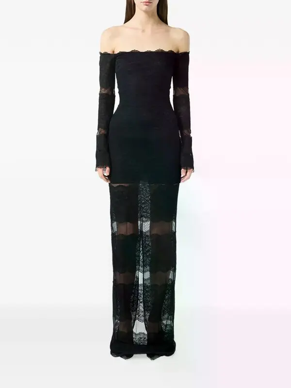 Blumarine Off-the-shoulder Lace Maxi Dress