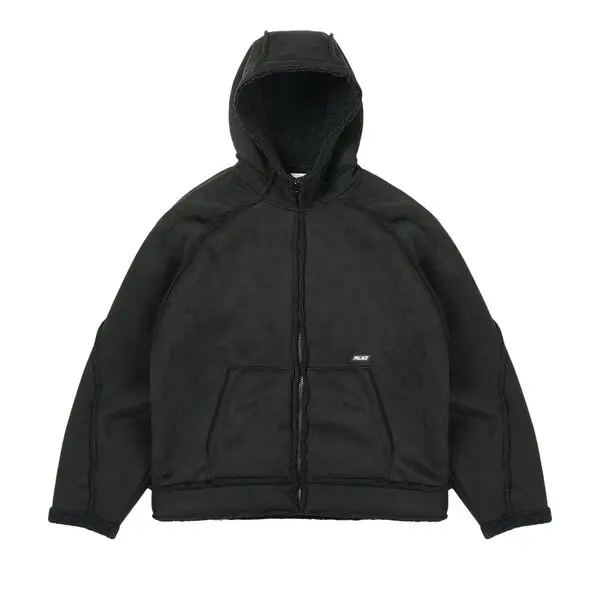 PALACE Sherpa Faux Suede Hooded Jacket - Black