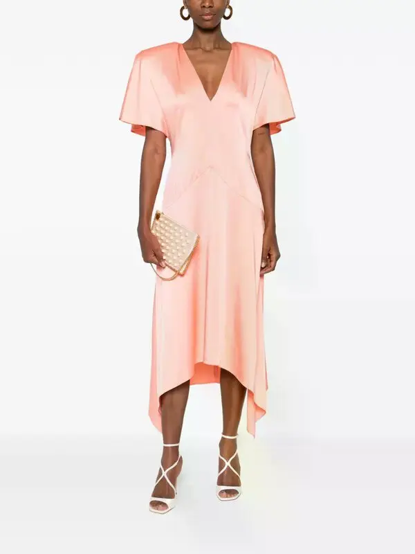 Stella McCartney V-neck Asymmetric Midi Dress - Pink