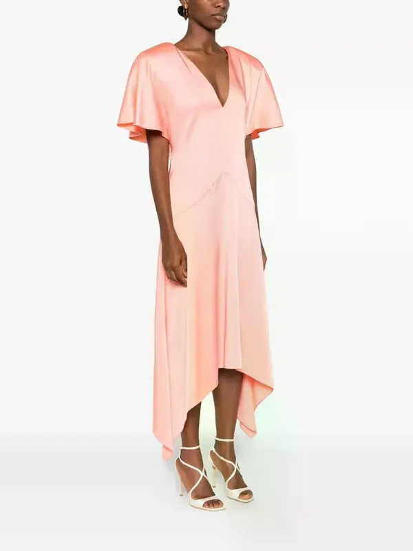 Stella McCartney V-neck Asymmetric Midi Dress - Pink